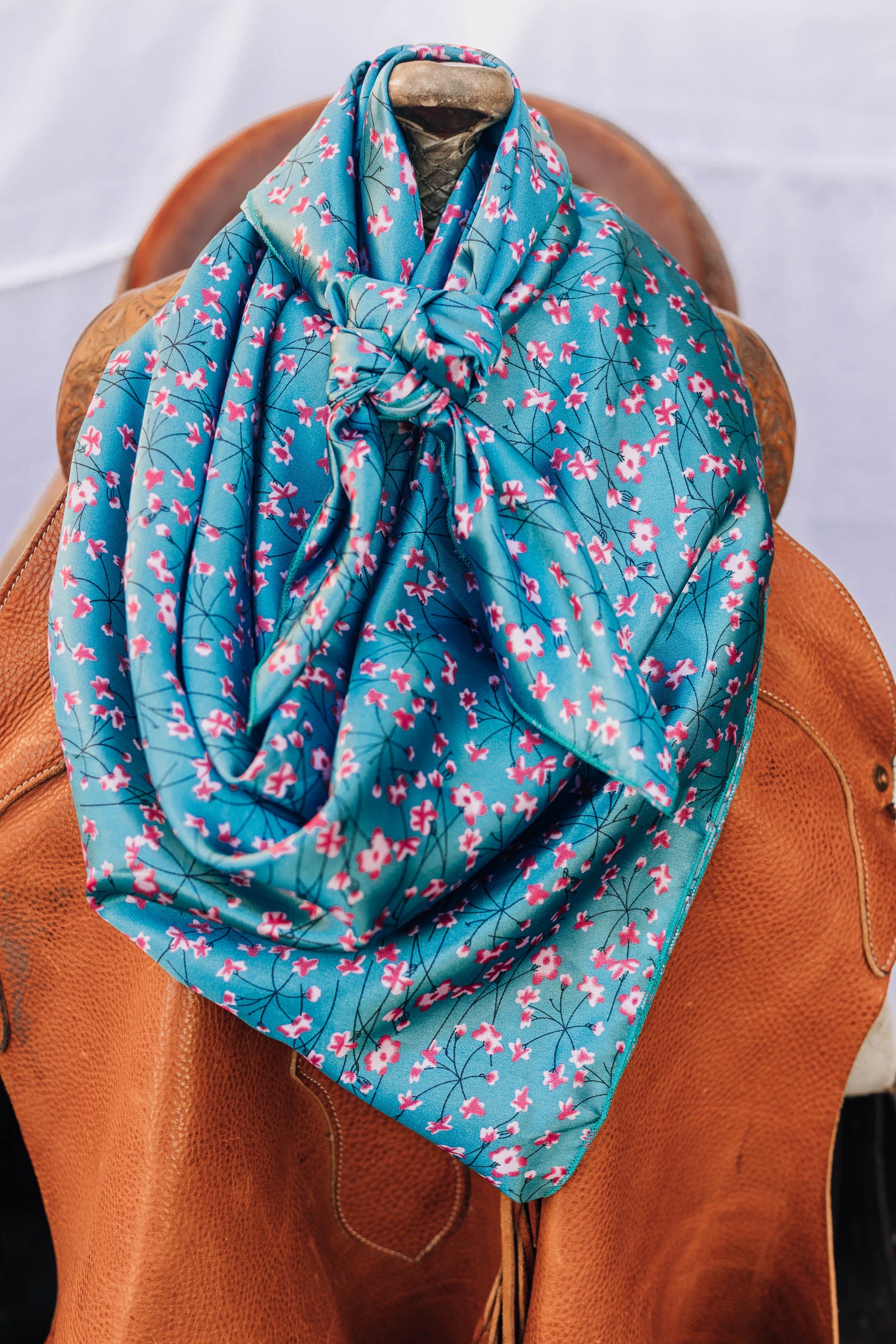 Turquoise Cherry Blossom Floral Wild Rag – ProRate Equine