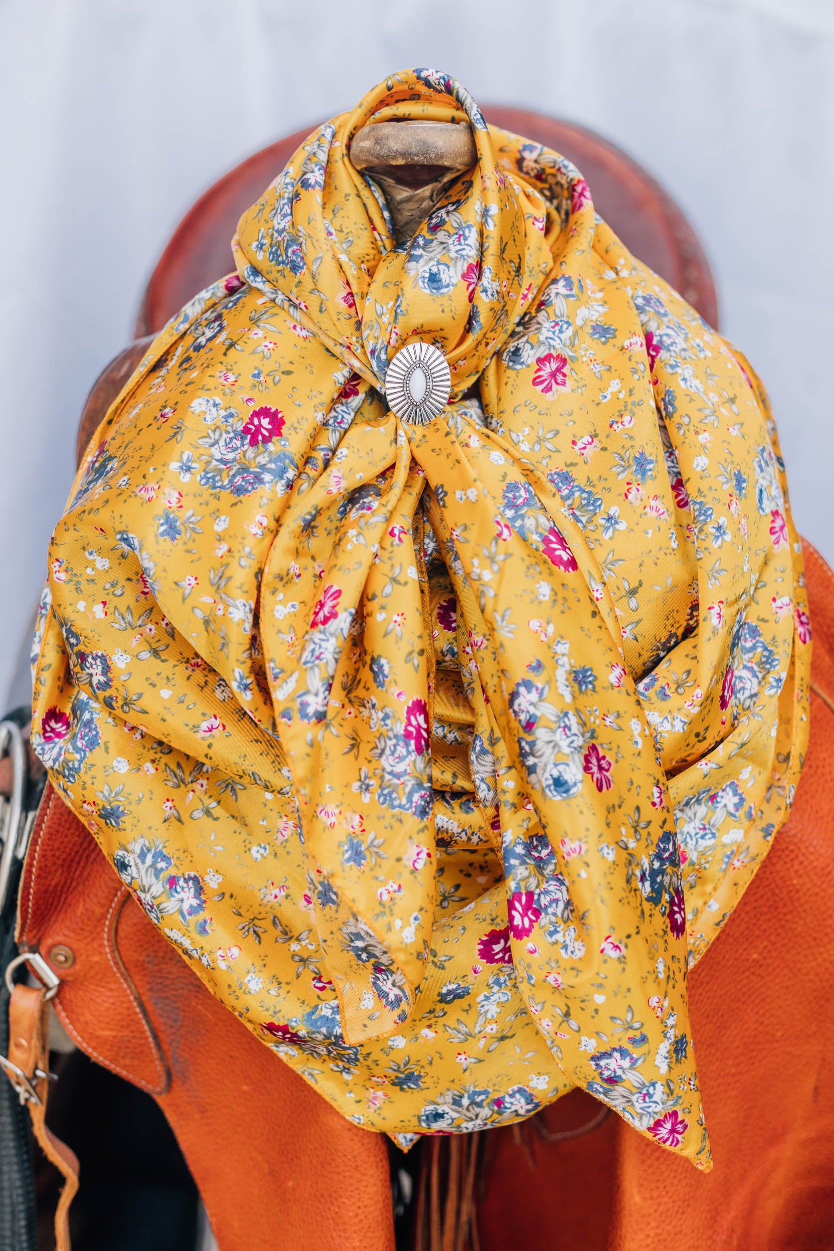 Gold Burgundy Blue Floral Wild Rag – ProRate Equine